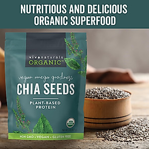 Viva Naturals Organic Chia Seeds 2 LBs - Plant-Based Omega-3 and Vegan Protein, Non-GMO Chia Seeds Organic Perfect for Smoothies, Salads and Chia Seed Pudding, Black Chia Seeds Bulk