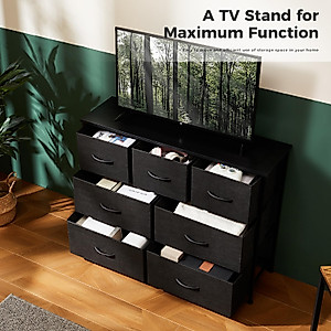 DUMOS Dresser for Bedroom with 7 Drawers, Storage Organizer Units Furniture, Chest Tower TV Stand with Fabric Bins, Metal Frame, Wooden Top for Nursery, Living Room, Kidsroom, Closet, Black