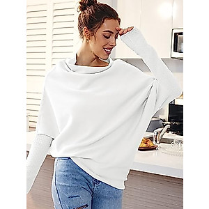 LILLUSORY Womens 2023 Fall Long Batwing Sleeve Off Shoulder Tunic Tops Oversized Crewneck Lightweight Slouchy Pullover Sweaters White