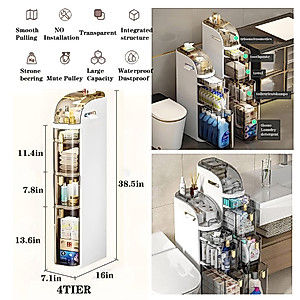Bathroom Cabinet/Slit Storage Cabinet /Organizing Rack For Bathroom ,Bathroom Floor Storage Cabinet Narrow For Laundry Room/Kitchen/Bedside/Wardrobe/Sofa Side/Balcon，Narrow Four Tier Cabinet (4 Tier)