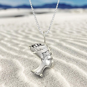Honolulu Jewelry Company Sterling Silver Ancient Egyptian Queen Nefertiti Necklace Pendant with 18" Box Chain