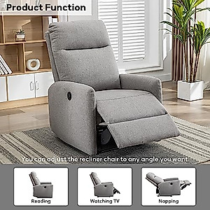 ANJHOME Classic Power Recliner Chair Comfy Reclining Chairs with Adjustable Backrest and Footrest, Heavy Duty Electric Recliners Single Sofa for Living Room (1, Grey)