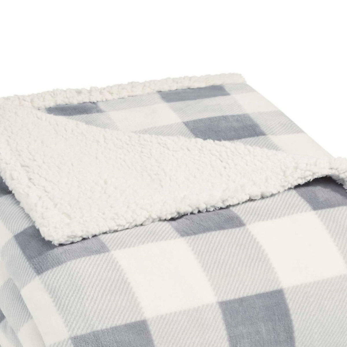 Eddie Bauer - Queen Blanket, Reversible Sherpa Fleece Bedding, Buffalo Plaid Home Decor for All Seasons (Chrome, Queen)