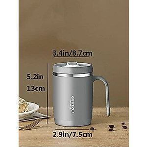 Insulated Coffee Mug with Handle,Stainless Steel Coffee Cup,Double Wall Vacuum Tumbler Cup with Sliding Lid for Hot & Cold Drinks (Gray)