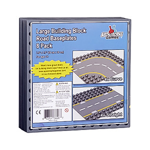 Apostrophe Games Large Building Blocks Road Base Plates Compatible with Large Building Blocks – 8Pcs Straight and Curved Road Construction Blocks – 7.5 x 7.5 Inch Street Baseplates, STEM Learning