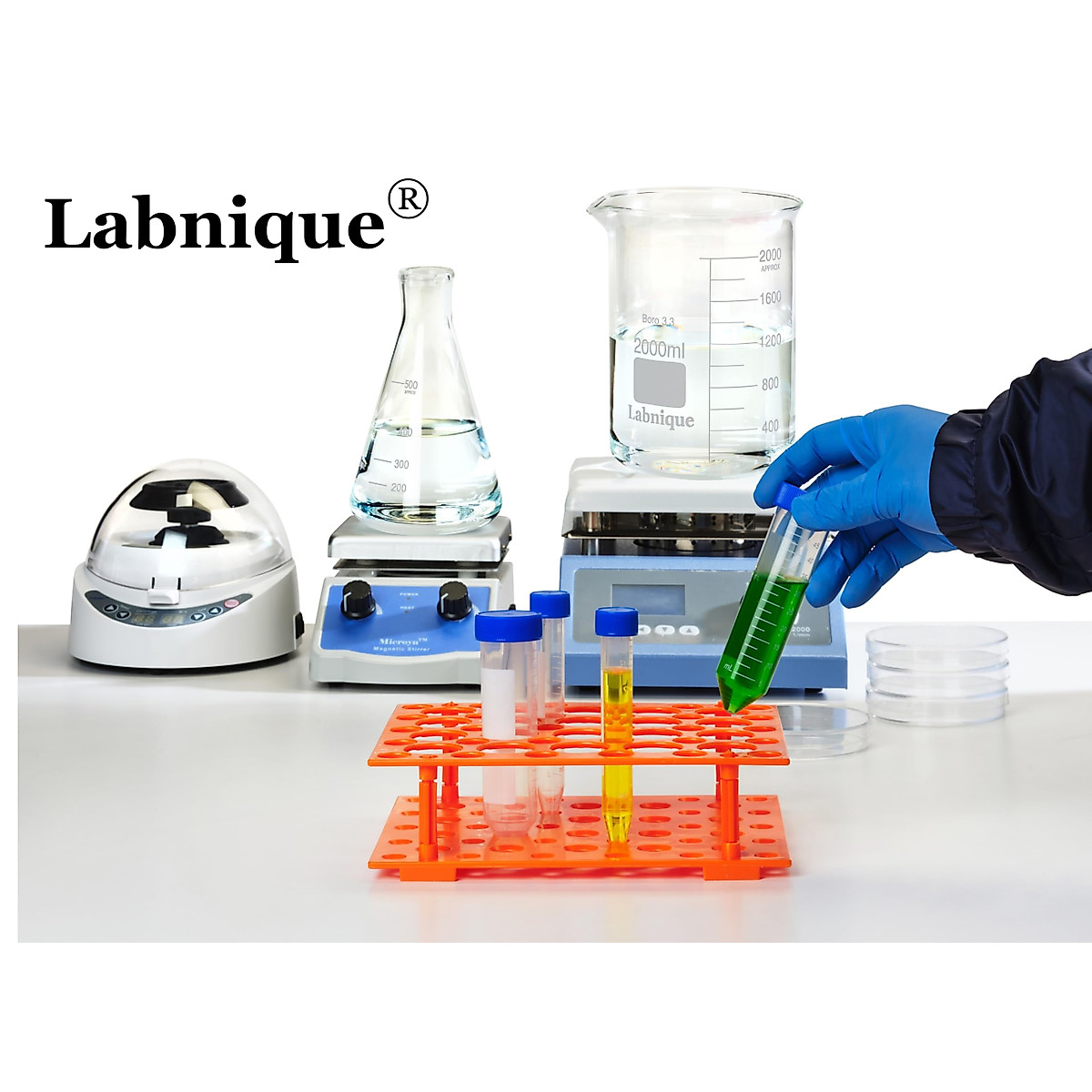 Labnique Borosilicate 3.3 Glass Conical Flask, Erlenmeyer Flask with Narrow Mouth, Graduated, Double Boxed, 500ml (Pack of 8)