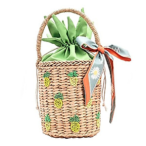 SFMZCM Fashion Rattan Women Handbags Wicker Woven Bucket Bag Casual Summer Beach Bags Lady Small Tote
