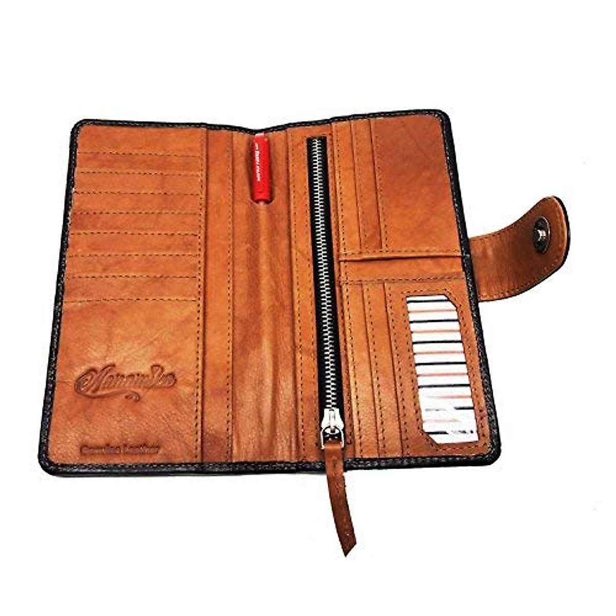 LW-1803 Black Leopard Ladies Wallet|10 card slots|1 card window|4 slide pockets|1 zip pocket | cowhide black leather & Cowhide Leopard