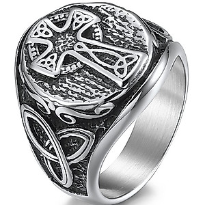 Jude Jewelers Retro Vintage Stainless Steel Christian Cross Celtic Knot Biker Vikings Cocktail Party Ring (Silver, 10)