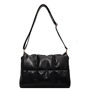 Women's Trendy Quilted Crossbody Bags Adjustable Chain Strap Cassette Puffer Padding Shoulder Bag Puffy Hobo Bag (Black)