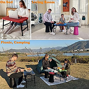 maliven Folding Camping Table, Portable Small Folding Table with 4 Heights Adjustable Legs for Outdoor Picnic Beach, Indoor Computer Table, Lightweight Foldable Camp Table with Mesh Layer