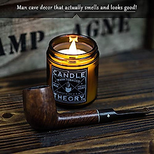 Candle Theory Man Cave Stuff Men Candles Set, Crackling Candles Man Cave Home Decor Woodwick 4 Oz Candels Gift Men Manly Candles Men Scented Warm Tobacco Cigar Smoked Suede Fresh Shave Wood Wick