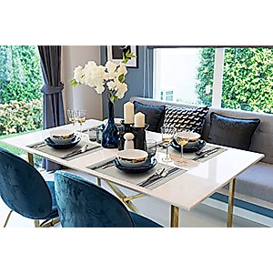 More Décor Dining Table Placemats, Washable Heat-Resistant PVC Vinyl Table Mats for Dining Room and Kitchen, Anti-Slip - Set of 6 - Vertical Striped Blue - Grey