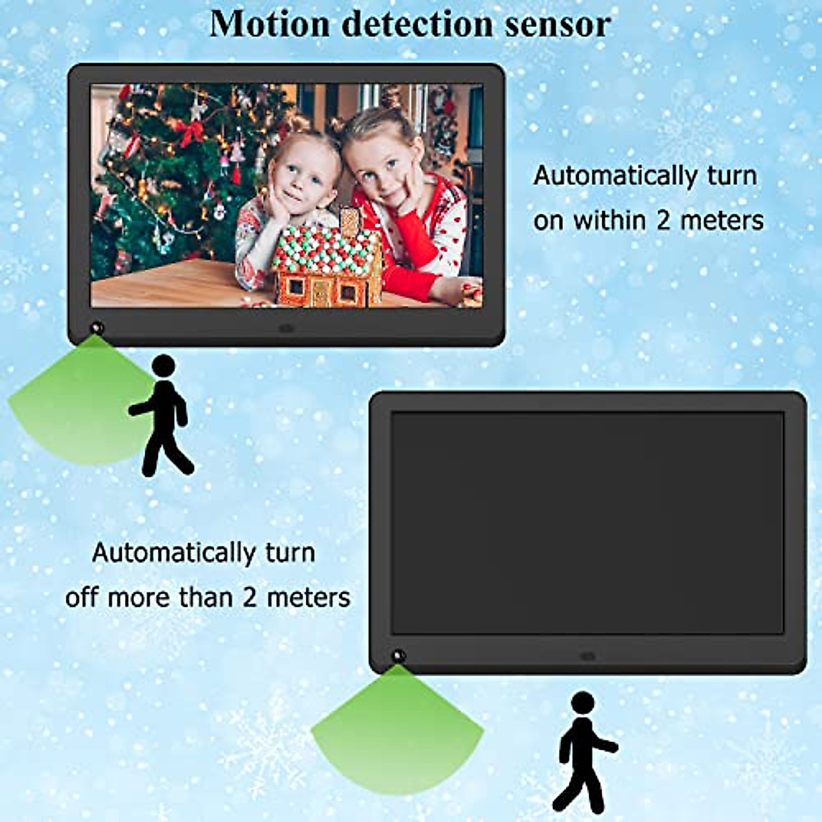 Digital Picture Frame 12 Inch with FHD 1920x1080, Support 1080P Video/Music/Slide Show/Motion Sensor/Continue Playback/Adjustable Brightness/Auto Rotate/Calendar, Black