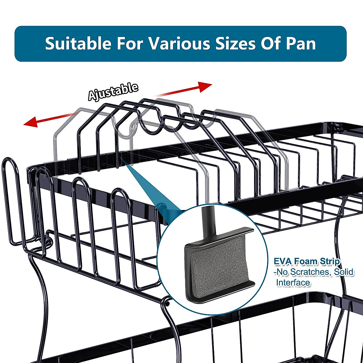 Johamoo Dish Drying Rack with Drainboard, 2 Tier Dish Rack for Kitchen Counter, Large Capacity Dish Drainer Set with Utensils Holder, Black