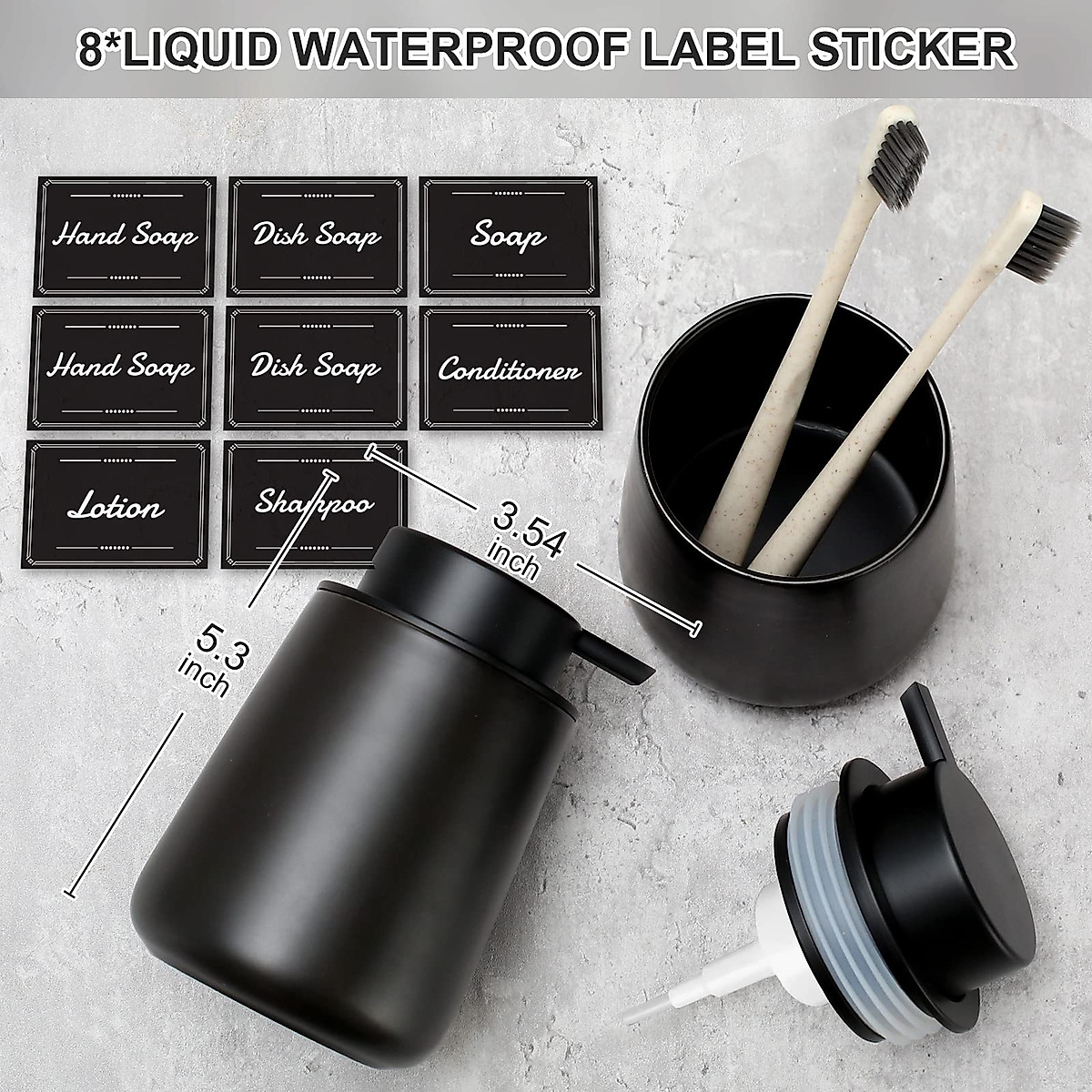 Mierting Foaming Soap Dispenser, 2 Pack Black Foam Hand Soap Dispenser for Bathroom & Kitchen, 12 Oz Modern Ceramic Hand and Dish Foaming Pump Bottle, Refillable Lotion Liquid Foam Pump Dispensers