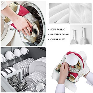 LEOKOTI Corgi with Christmas Decor Kitchen Towels, Absorbent Dish Cloths Hand Towels for Bathroom, Cute Puppy Colorful Ink Backdrop Decorative Dish Towels Tea Towels Bar Towels 18"x28", 2 Pack