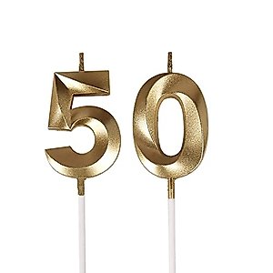 Bailym 50th Birthday Candles,Gold Number 50 Cake Topper for Birthday Decorations Party Decoration
