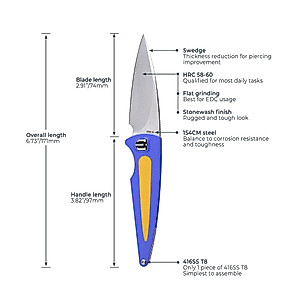 SHIELDON Colibri Pocket Knife 154CM Steel 2.91'' Blade G10 Handle Titanium Pocket Clip Folding Knife, Nested Liner Lock EDC Knife (stonewash)