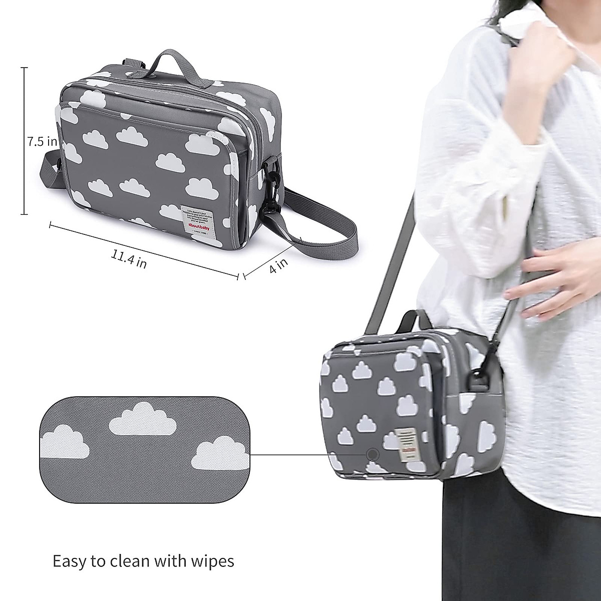 Small Diaper Bag, Stroller Organizer Bags for Baby with Insulated Pocket, Stroller Hooks and Adjustable Strap,Universal Mini Diaper Tote Bags Fit All Strollers, Gray