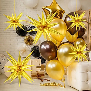 10 Pcs Star Balloons - Explosion Starburst Foil Cone Magic for Birthday, Wedding, Anniversary Party Backdrops Decorations Supplies, 6 Pcs 22Inches & 4 Pcs 27Inches (Gold)