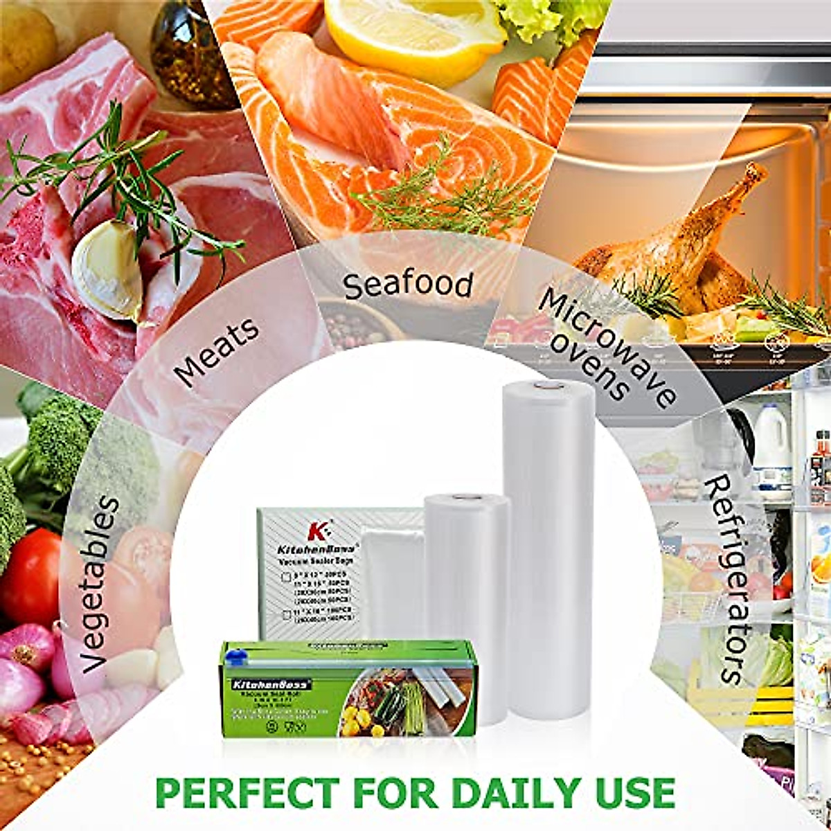 Food Vacuum Sealer Bags Precut: Food Sealing Bags 100 Pack Quart Size 8"x12" and Gallon Size 11"x16", Sous Vide Bags Commercial Grade Sealing Bags for Food Storage by KitchenBoss