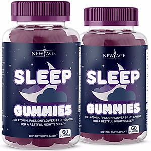 NEW AGE Sleep Melatonin Gummies 2 Pack - All Natural Flavor with L Theanine, Passionflower, Chamomile, and Lemon Balm - Made in The USA - 120 Gummies - 60 Night Supply
