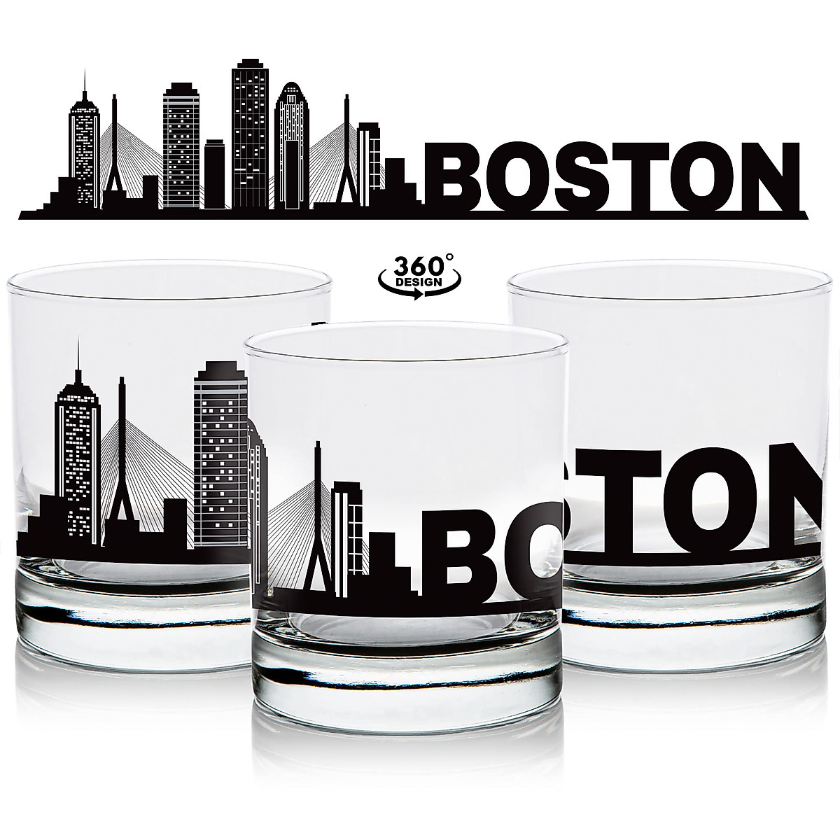 Toasted Tales - Boston Skyline Cityscapes Whiskey Glass | Gift for Boston City People | Old Fashioned Rocks Urban City Glasses | Boston City Lovers Gift | American City Drinkwares Collection (11 oz)
