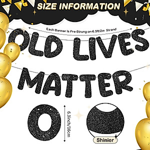 Fulmoon Pre Strung Old Lives Matter Banner 6.56 ft Funny Birthday Retirement Party Decorations 80th 70th 60th 50th Retirement Party Garland Bunting Decorations for Men Women (Glitter Black)