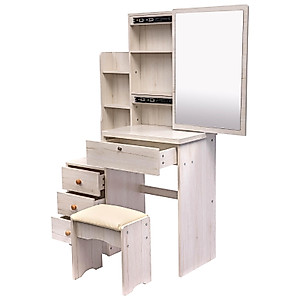 STELSIPLIY Vanity Desk with Mirror, Makeup Desk Set with Cushioned Stool,Fashionable Makeup Furniture with Multi Layer High Capacity Storage,4 Drawers,White (4 Drawers)