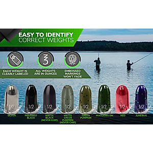 Reaction Tackle Tungsten Bullet Fishing Weights/Worm Sinkers for Bass Fishing - 3/8 Never Chip Black