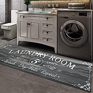 Pauwer Laundry Room Rug Runner 20"x59"Non Slip Waterproof Washing Machine Room Farmhouse Laundry Rugs and Mats for Washroom, Bathroom, Kitchen Decor (20"x59", Dark Grey)