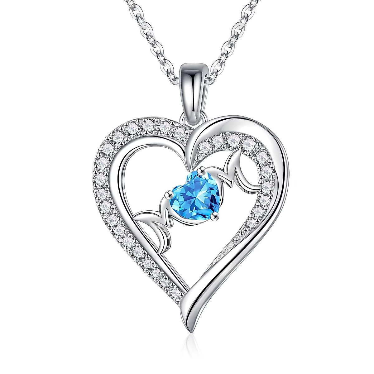 Mom Gifts Mom Birthday Necklace, Sterling Silver Mom Birthstone Jewelry Mom Mothers Valentines Day Gifts for Mom Christmas Birthday Gifts for Mom March Birthstone Blue Aquamarine Necklace Jewelry