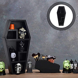 Beaupretty Coffin Storage Rack Table Top Shelves Curio Shelf Black Shelves Witchy Floating Shelf Coffin Brush Holder Casket Wall Storage Shelf Coffin Sundries Rack Gothic Style Coffin Rack