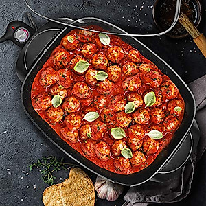 Elite Gourmet EG-6203# Extra Deep 16"x13"x3.2" (10.5Qt.) Scratch Resistant, Easy Pour Spout Dishwasher Safe, Non-stick Electric Skillet with Glass Vented Lid, Adjustable Temperature, Black