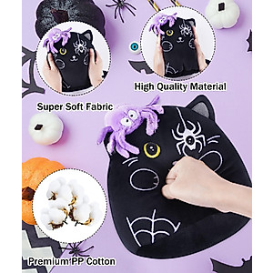 Halloween Plush Cat Stuffed Animals - Black Cats Plush Toys with Purple Spider, Cute Halloween Decor, Kids' Pillow, Gifts for Girls Boys, 8 Inch