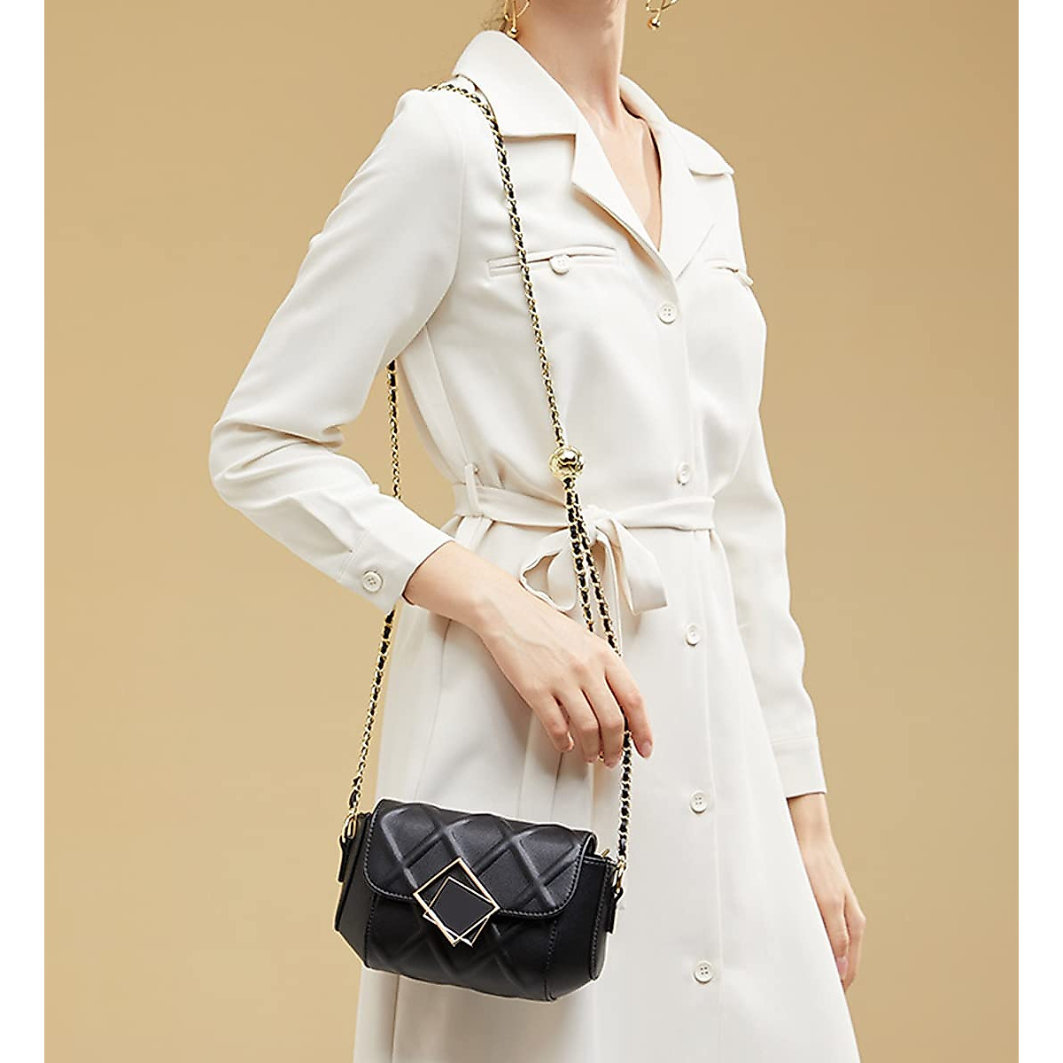 YXBQueen Women's Small Bags Black Chain Crossbody Purse Quilted PU Leather Shoulder Bag with Chain Strap