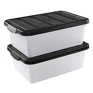 Jekiyo 14 Quart Frosted Clear Latching Storage Bin, Stackable Plastic Box with Black Lid, 2 Packs
