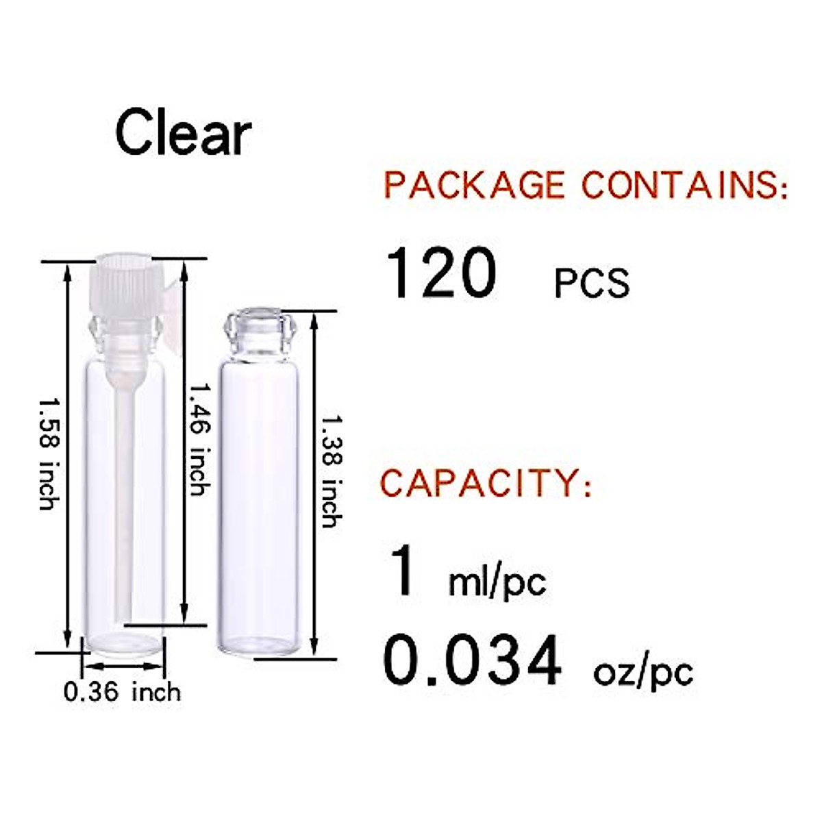 120Pcs 1Ml Mini Cute Empty Glass Perfume Essential Oils Sample Vials with White Plastic Rod Caps Glass Vials Sample Dropper Bottle for Essential Oils Aromatherapy (120Pcs 1Ml White Plastic Rod)