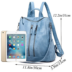 Poopy Women Multifunctional Soft Leather Handbag Purses Shoulder Backpack Crossbody Zipper Bag with Pocket (blue)