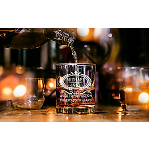 Personalized Whiskey Glass For Men and Women, Aged To Perfection 11oz Old Fashioned Custom Whiskey Glass Birthday Gift For Him and Her, Customized Engraved Etched Monogram Rocks Cocktail Glass