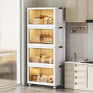 ENVEED 1pc Collapsible Storage Bin With Lids, Folding Storage Box With Pulley, 2 Doors Portable Transparent Storage Organizer, Installation Free Storage Cabinet