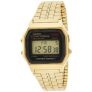 Casio Collection Women's Watch A159WGEA, Black/Gold, 36.8 x 33.2 x 8.2 mm, Bracelet (A159WGEA-1EF)
