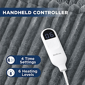 Bedsure Heated Blanket Electric Throw - Thick Striped Flannel, Fast Heating Electric Blanket with 6 Heating Levels, 4 Time Settings, and Adjustable 3-Hour Auto-Off (50x60 inches, Grey)