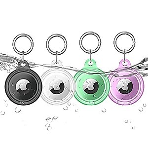 Supfine Waterproof Airtag Holder with Keychain,4 Pack Air Tag Cover,Protective [Anti-Scratch][Shockproof] Tracker Case with Loop Key Ring for Apple AirTags,Airtag case for Wallet,Luggage,Cat,Dog,Pets