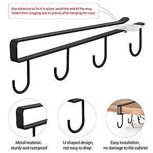 Dahey Under Cabinet Mug Holder Set of 3 Metal Coffee Mug Rack with 12 Mug Hooks, Adhesive Display Cup Holder Organizer for Cabinet Shelf Kitchen Dining Room Coffee Bar, Black