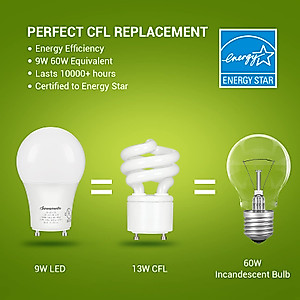 DEWENWILS GU24 LED Light Bulb, 60W Equivalent, Dimmable 2 Prong Light Bulbs, 5000K Daylight White, 9W 800 Lumens, A19 Shape Bulbs, GU24 Twist Lock Base, UL Listed, 4 Pack