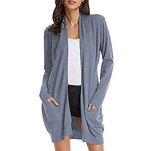 GRACE KARIN Plus Size Long Open Front Cardigans Sweaters for Women(3XL,Grey Blue)