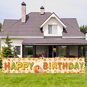 Kimini-Ki Lager Fall Theme Happy Birthday Banner, Fall Pumpkin Themed Birthday Party Decorations, Fall Birthday Yard Sign, Autumn Birthday Party Supplies Indoor Outdoor Decor（Orange）