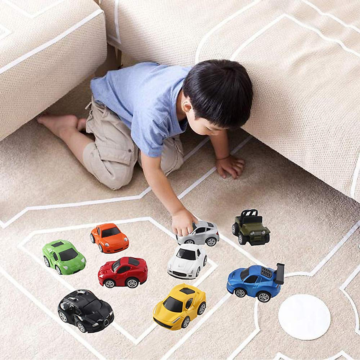 WISHTIME Pull Back Car Toy Set - 9 pcs Assorted Mini Die Cast Vehicle Friction Powered City Car Playset for Toddlers Kids Boys